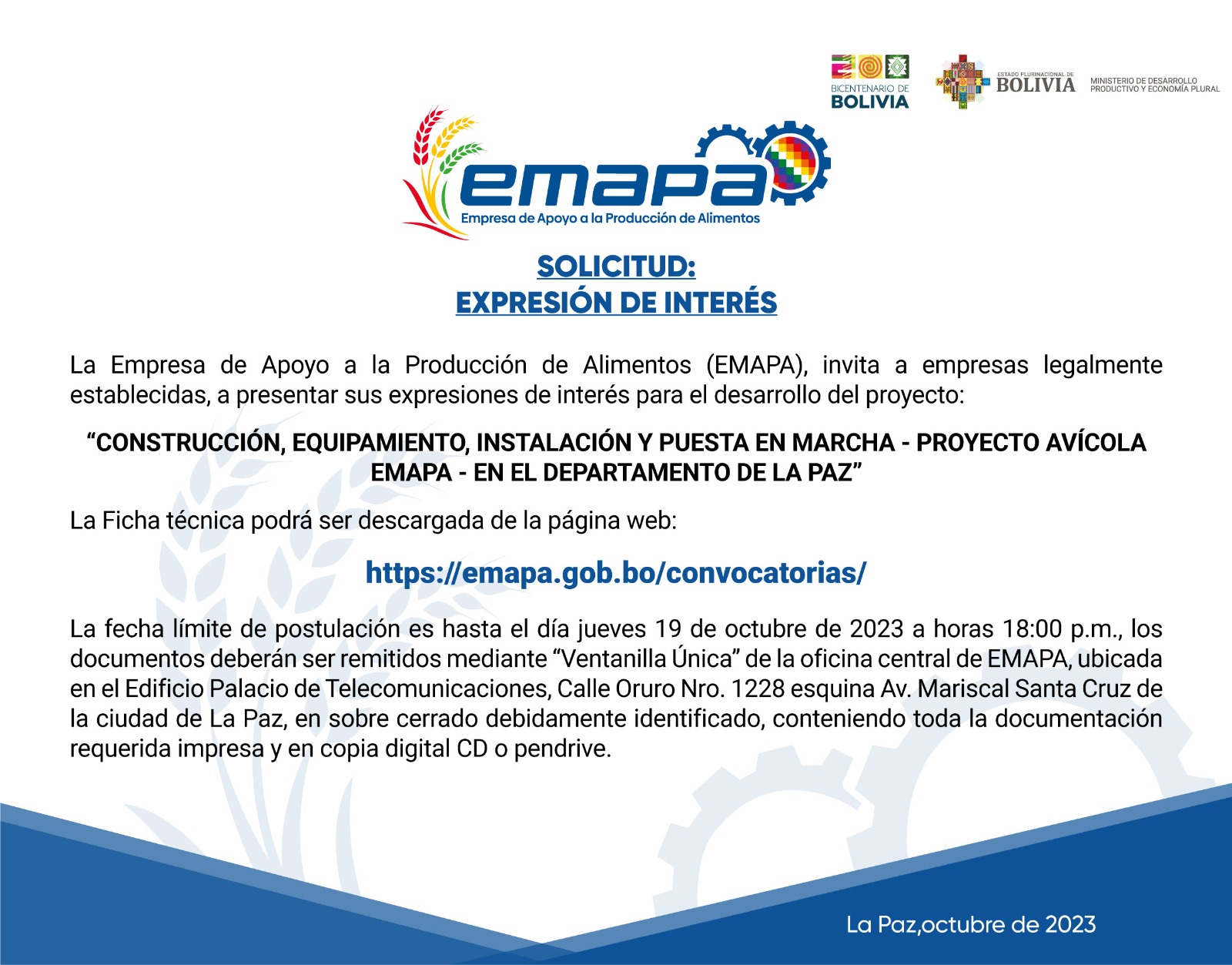EMAPA BOLIVIA – EMPRESA DE APOYO A LA PRODUCCIÓN DE ALIMENTOS