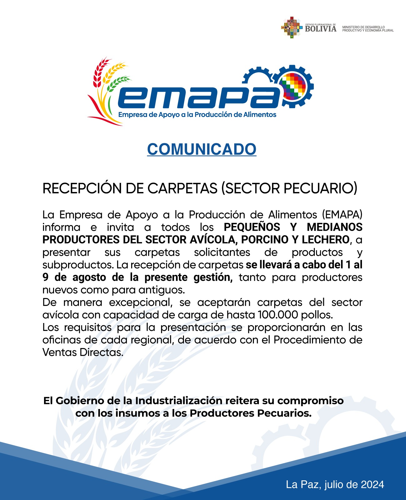 EMAPA BOLIVIA – EMPRESA DE APOYO A LA PRODUCCIÓN DE ALIMENTOS
